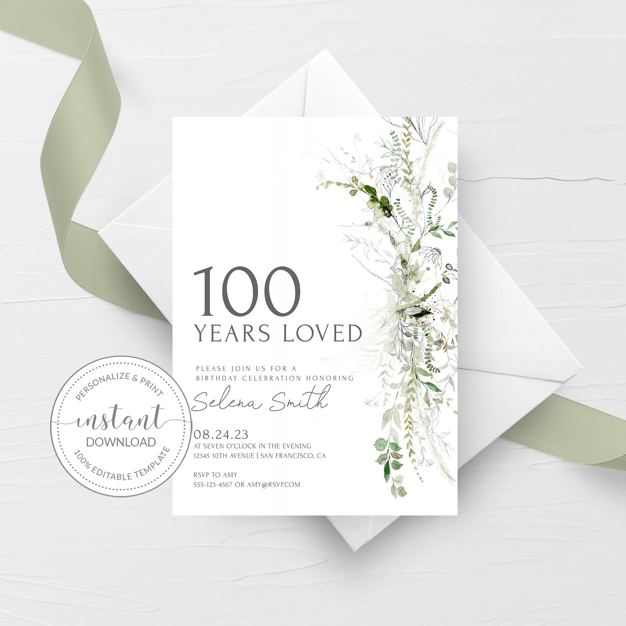 100th Birthday Invitation Template Printable 100th Birthday - Etsy ...
