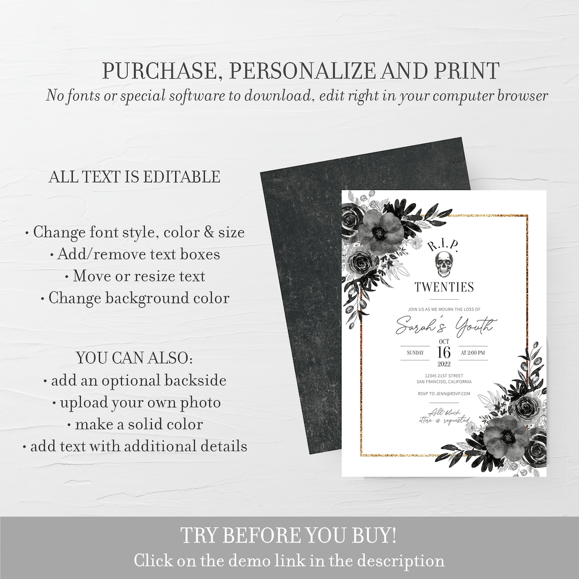 RIP Twenties Party Invitation Halloween Birthday Invitation - Etsy