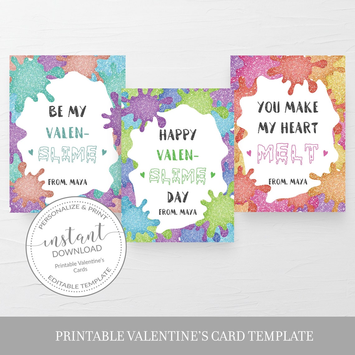 Slime Printable Valentine Cards for Kids Slime Valentine Day | Etsy