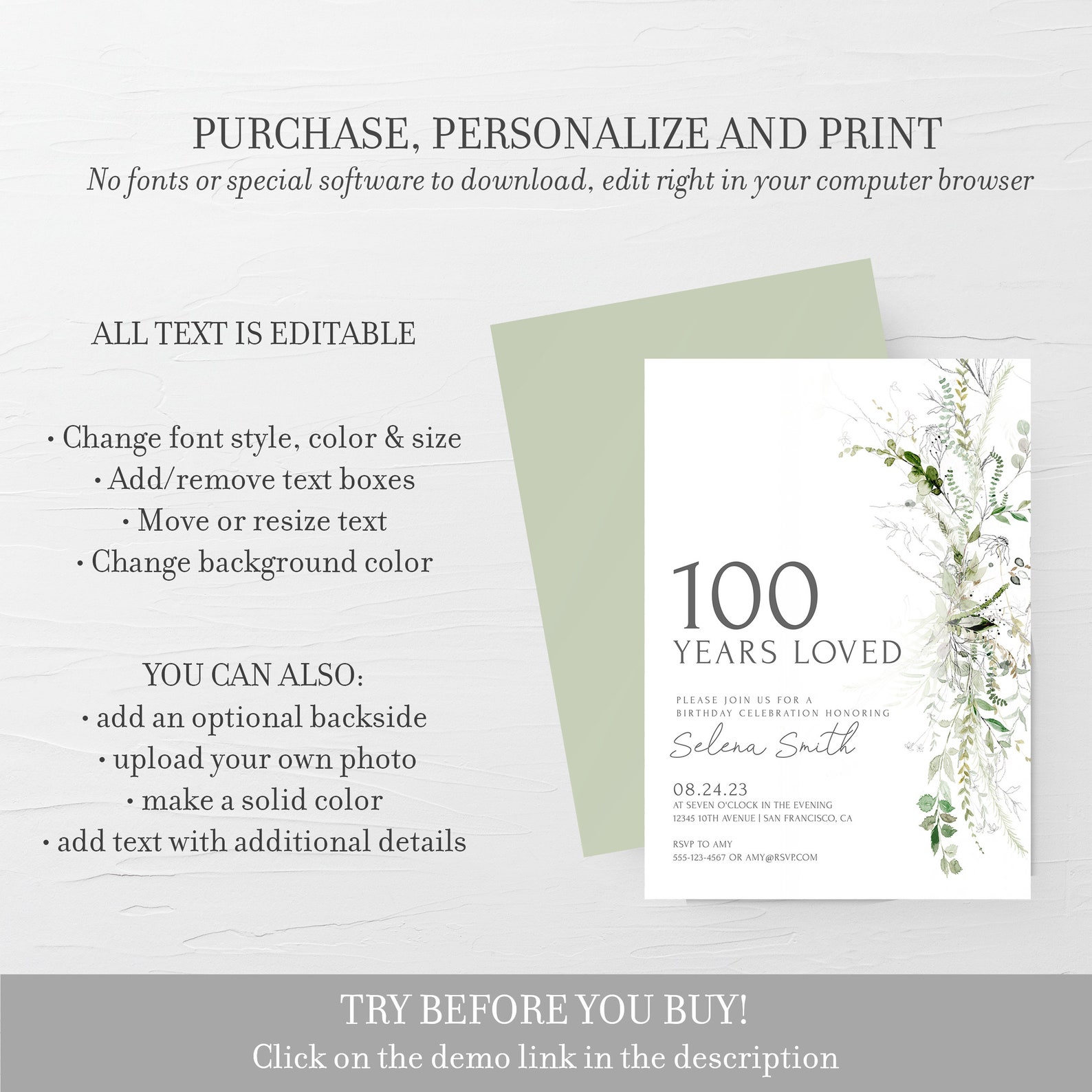 100th Birthday Invitation Template, Printable 100th Birthday Party ...