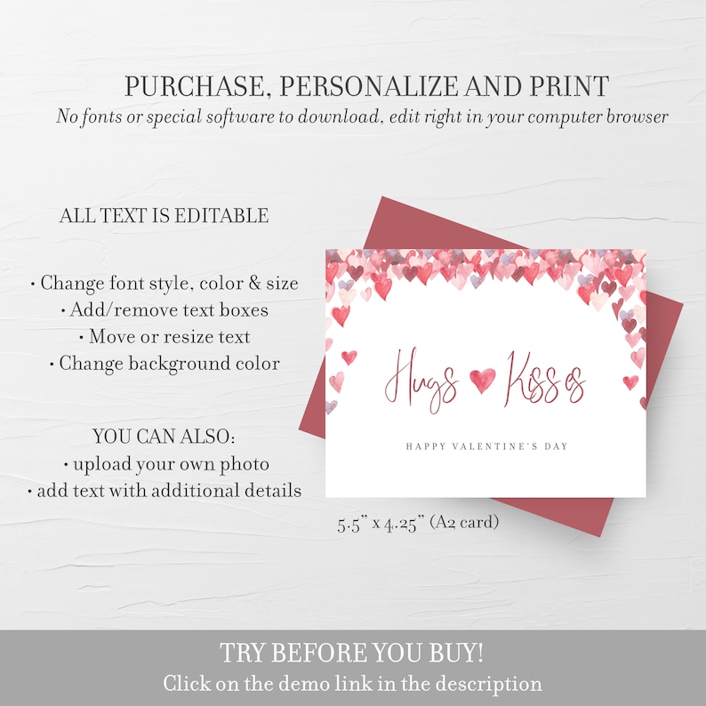 Printable Valentines Card Template, Happy Valentines Day Card, Editable ...