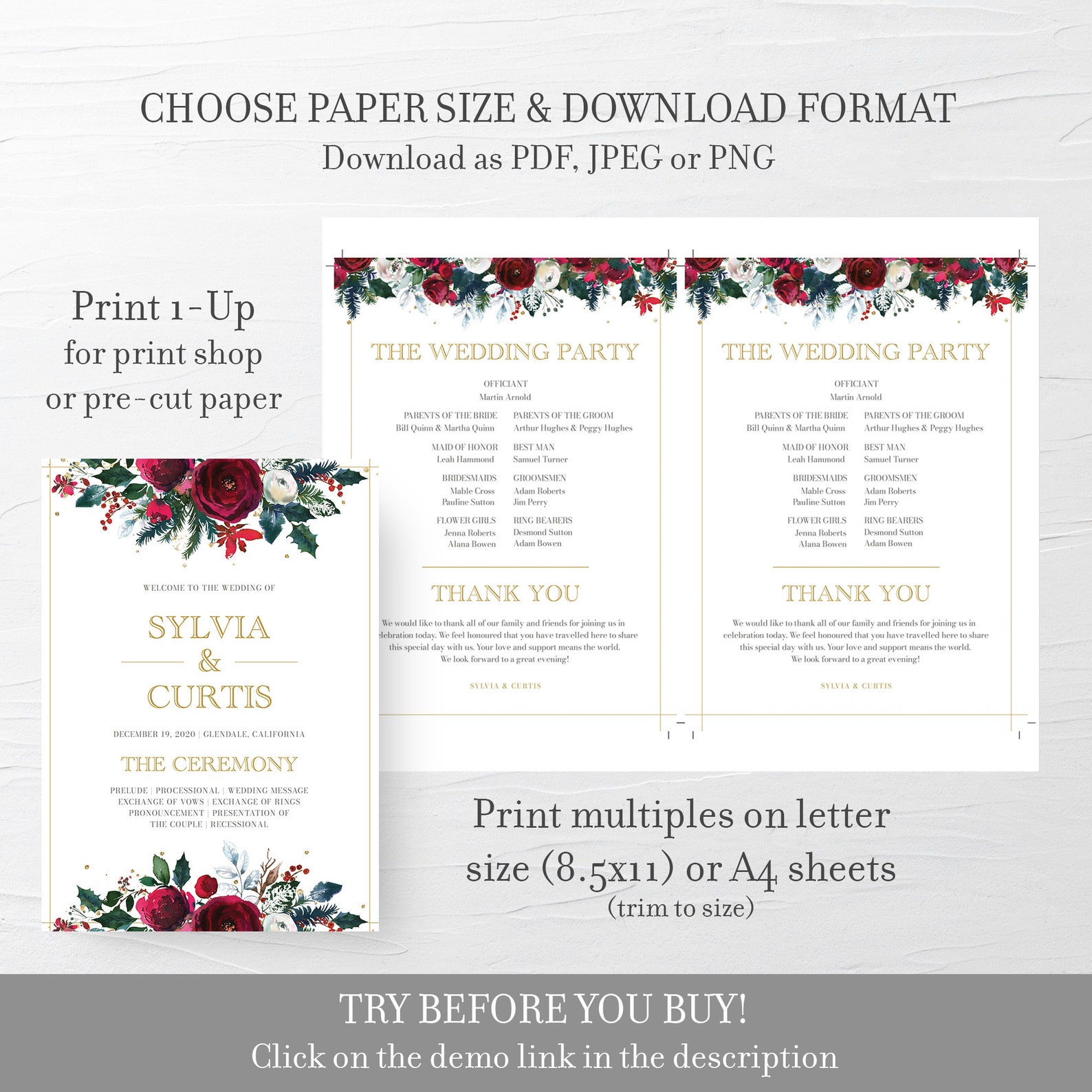Christmas Wedding Program Template Winter Wedding Programs - Etsy