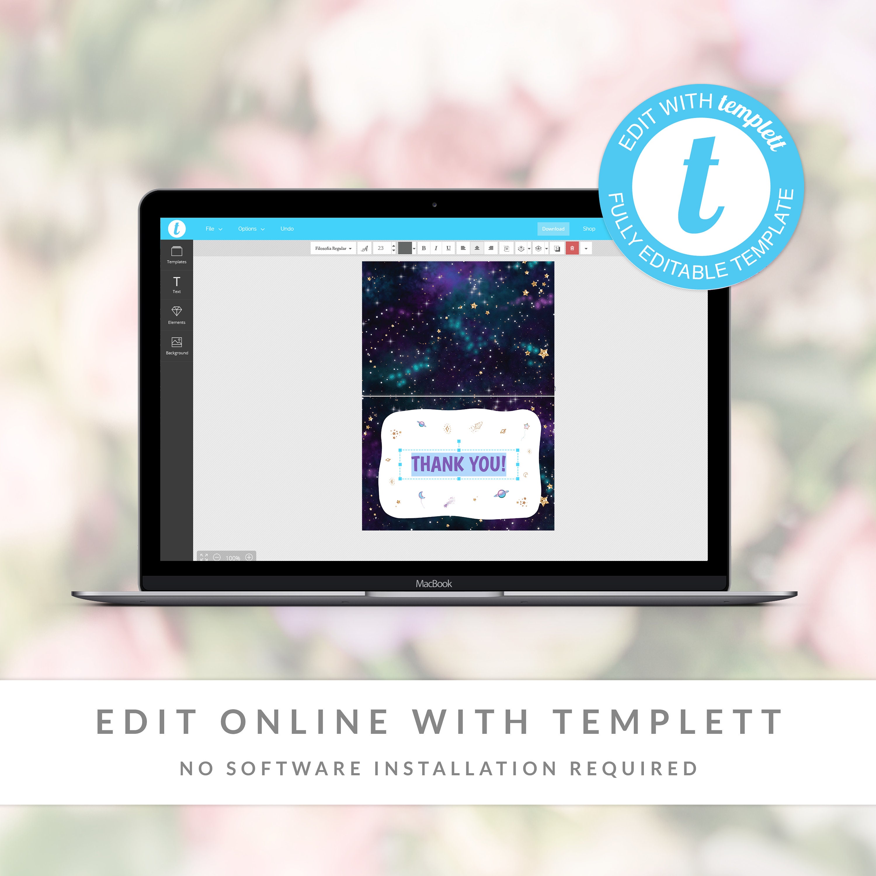 Outer Space Thank You Card Printable, Space Themed Thank You Note ...