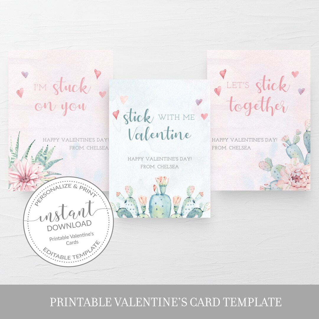 Succulent Printable Valentine Cards for Kids, Succulent Valentine Day ...