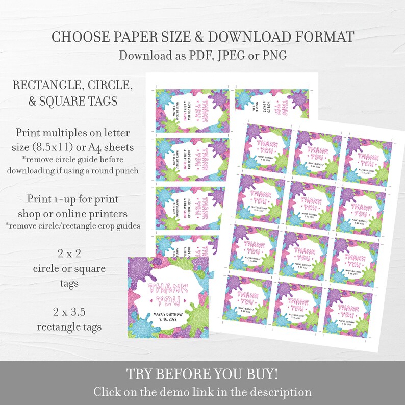 Slime Birthday Favor Tags Template Slime Party Favor Tags - Etsy