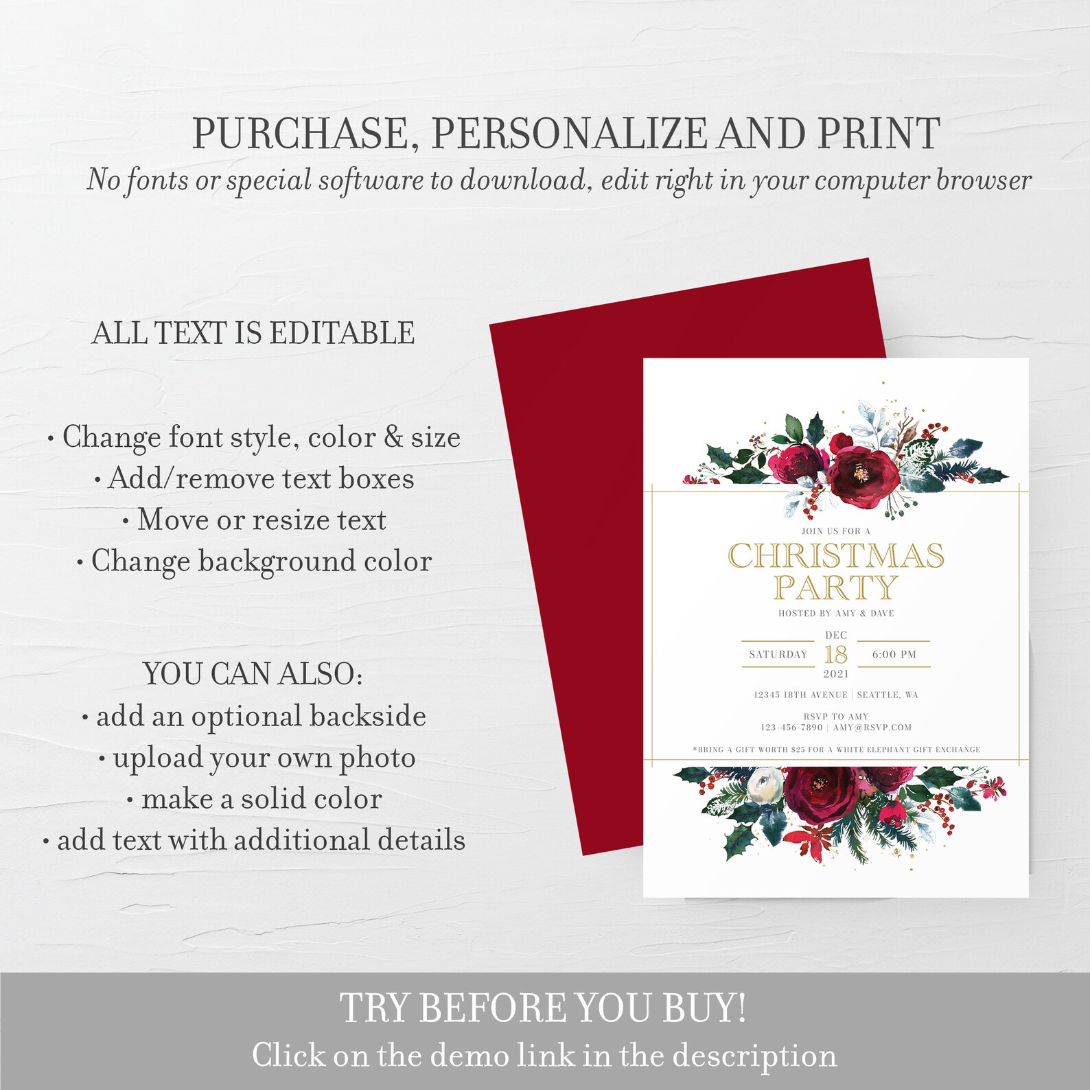 Printable Christmas Party Invitations Instant Download - Etsy