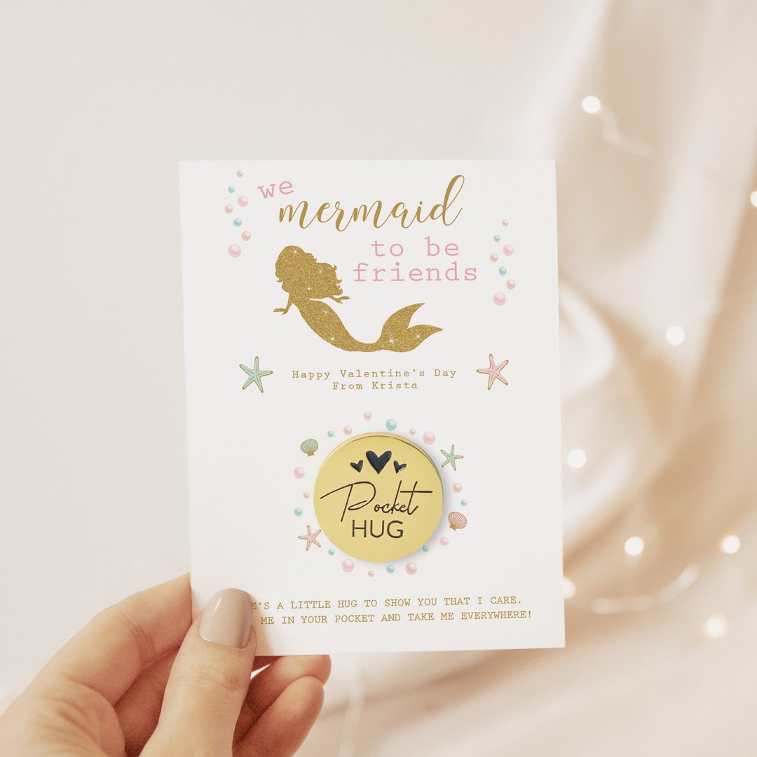 Mermaid Class Valentines, Pocket Hug Coin, Mermaid Valentine's Day Gift ...
