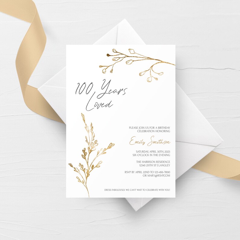 100th Birthday Invitations Printable 100th Birthday Party - Etsy
