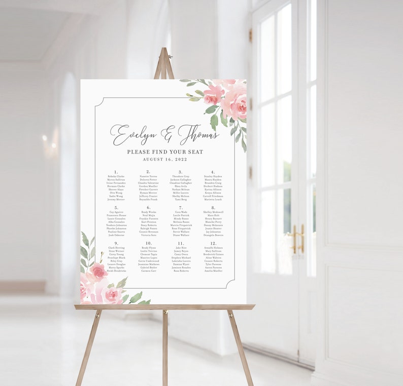 Seating Chart Poster Template Alphabetical Wedding Seating | Etsy