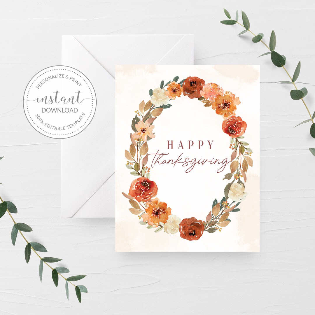 Happy Thanksgiving Card Template, Printable Thanksgiving Card, Give ...