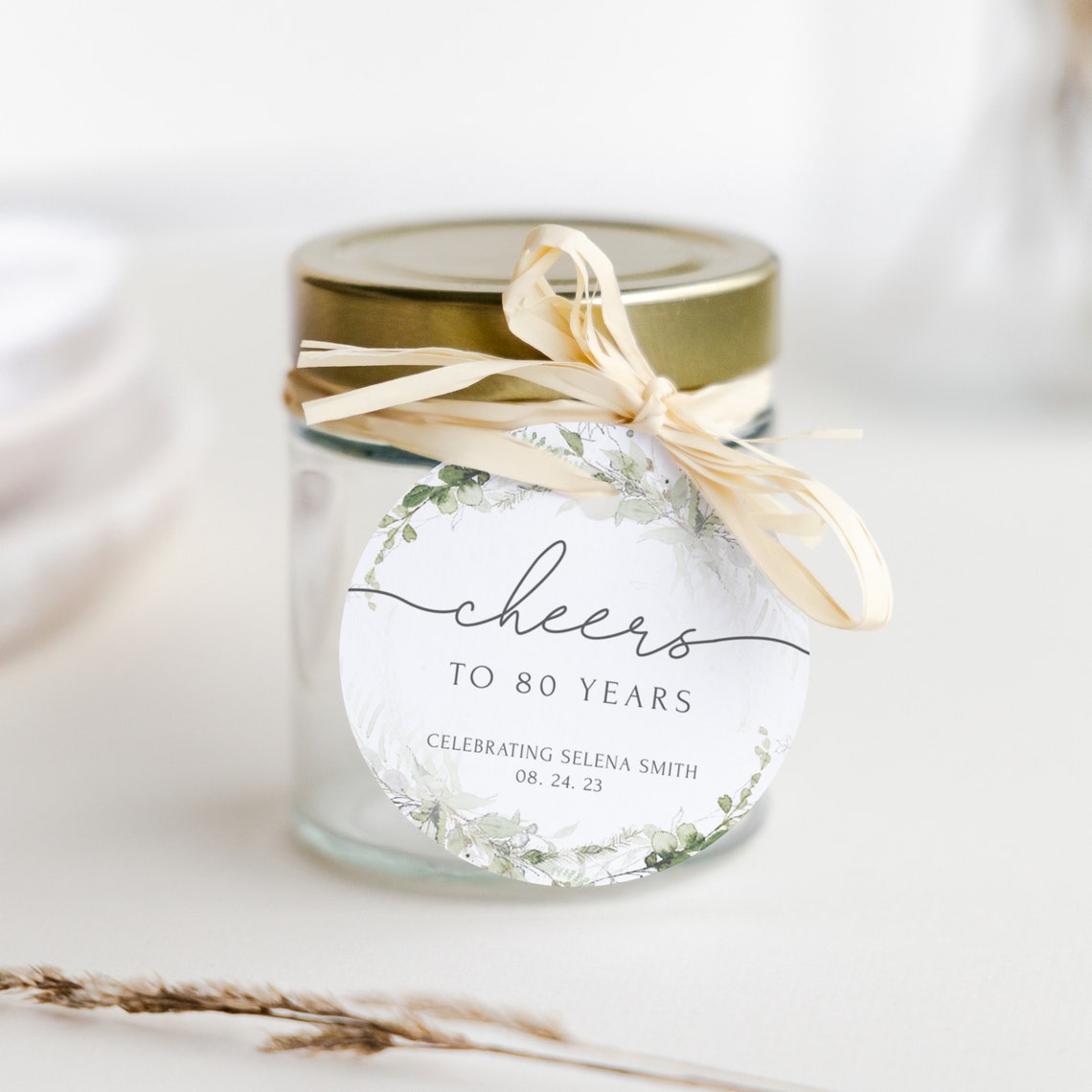 Greenery 80th Birthday Favor Tags Printable, Greenery Thank You Tags ...