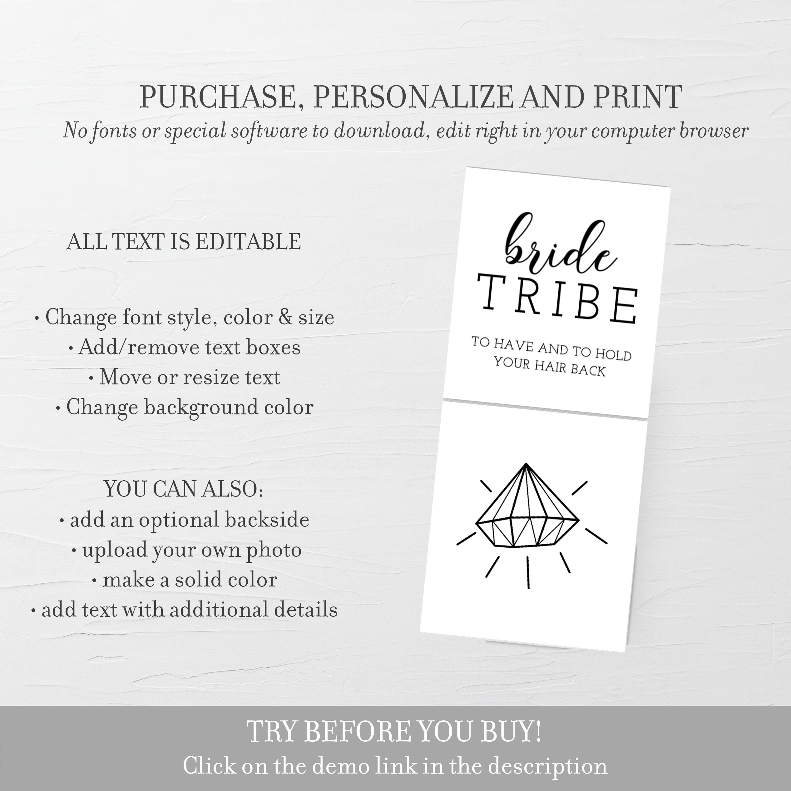 Printable Bride Tribe Tag for Hair Scrunchies, Printable Scrunchie Tag ...