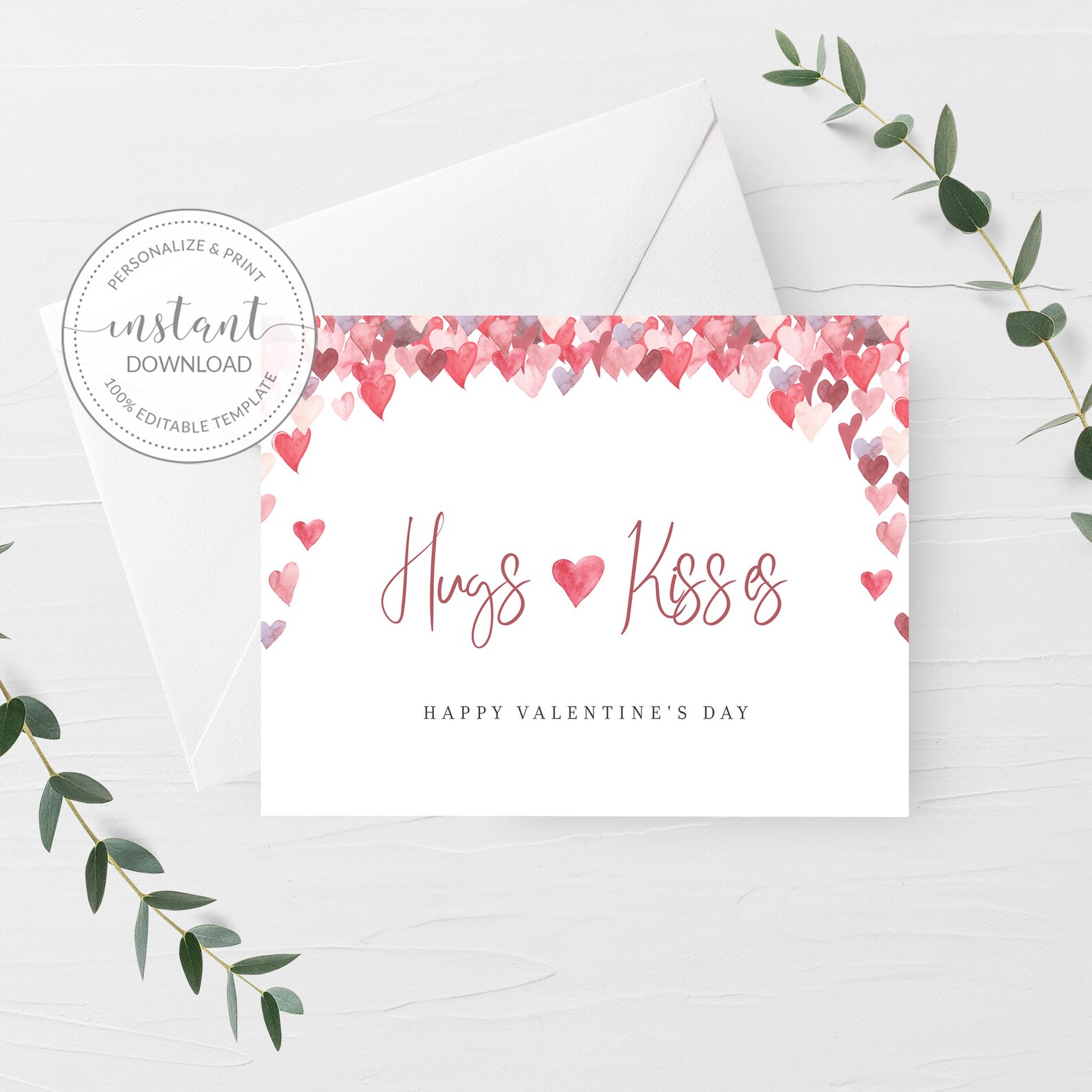 Printable Valentines Card Template, Happy Valentines Day Card, Editable ...