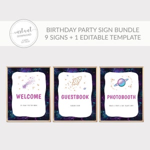 Outer Space Party Sign Bundle, Printable Space Party Decorations, Outer ...