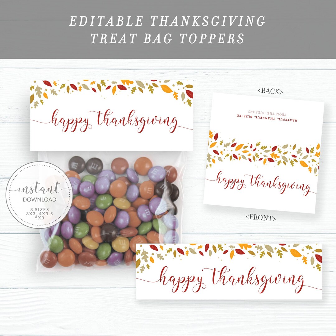Thanksgiving Treat Bag Topper Printable, Thanksgiving Favors Tag ...
