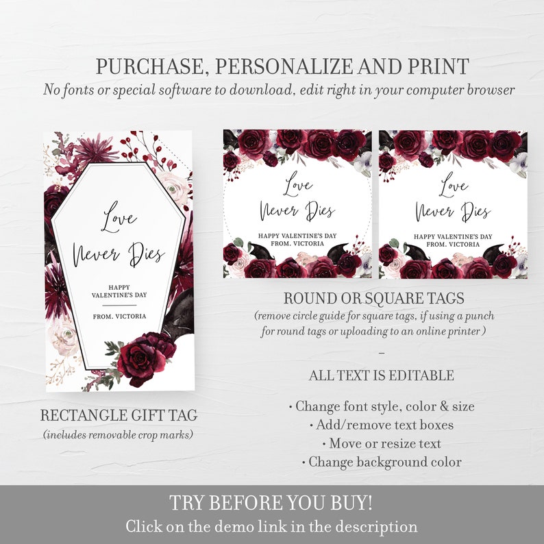 Gothic Valentine Gift Tags Printable Gothic Halloween | Etsy