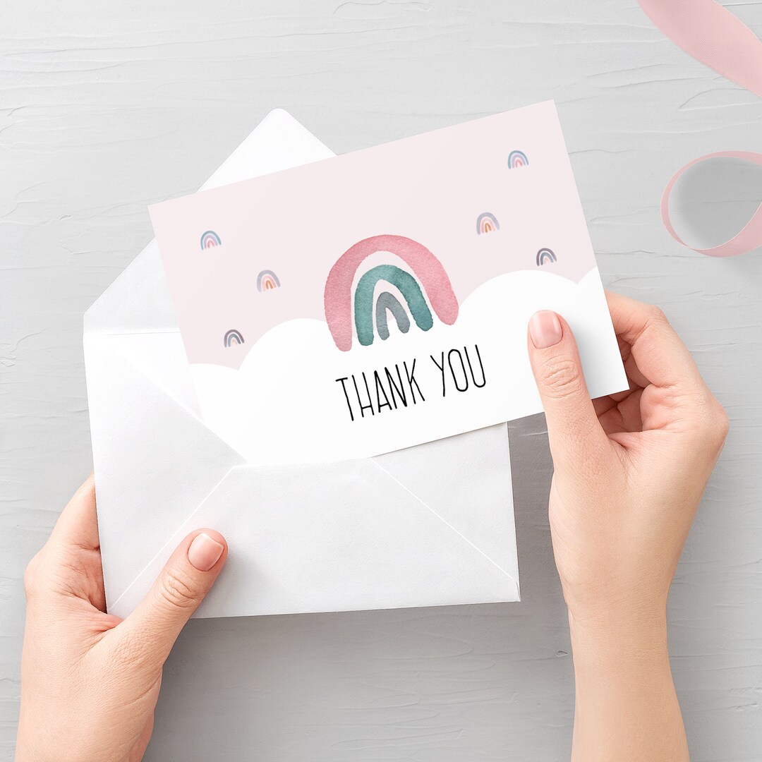 Boho Rainbow Thank You Card Printable, Rainbow Thank You Note, Baby ...