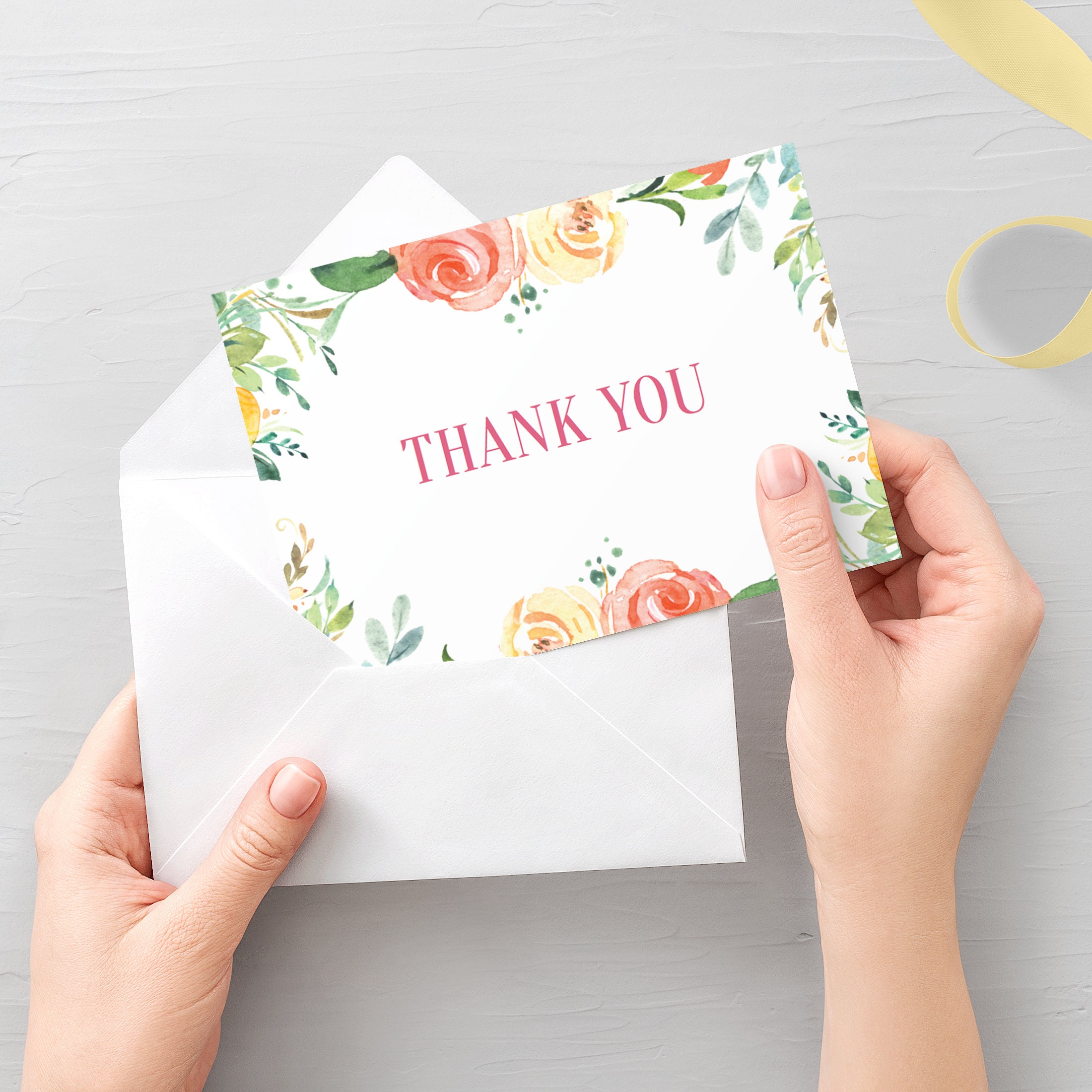 Printable Spring Thank You Card Peach Floral Greeting Card | Etsy