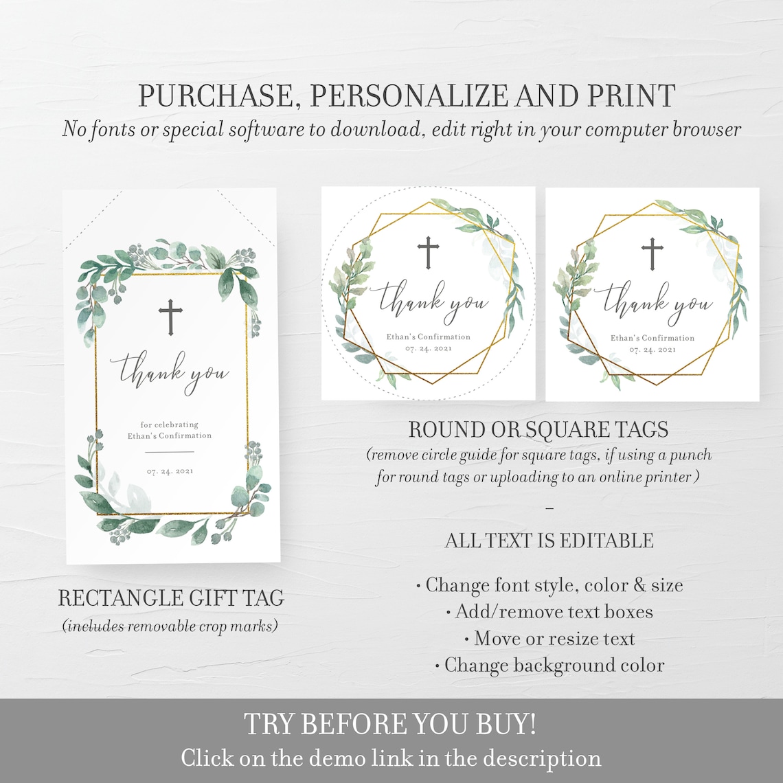 Confirmation Favor Tags Printable Template Greenery Favor - Etsy