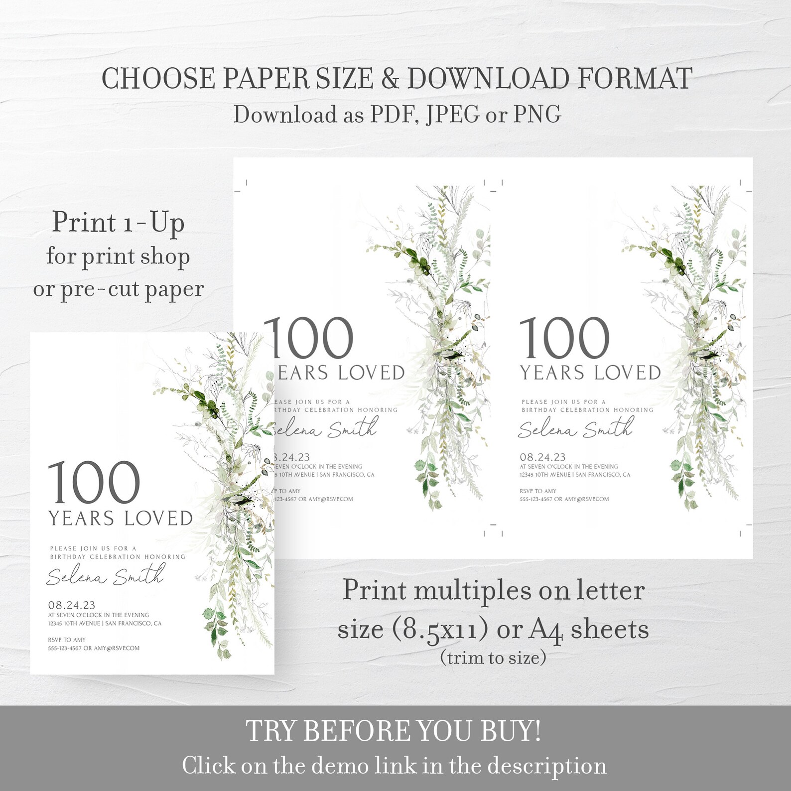 100th Birthday Invitation Template, Printable 100th Birthday Party ...