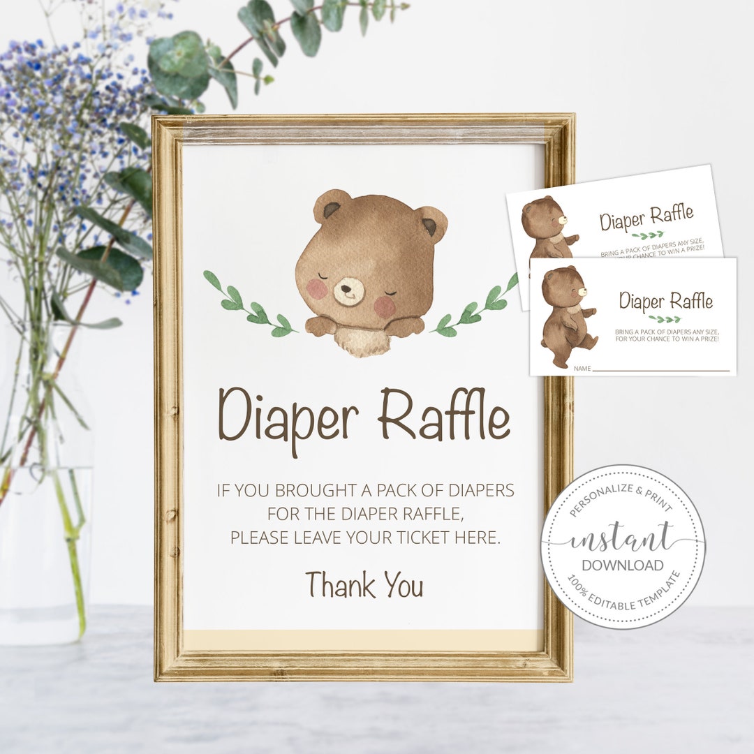 Teddy Bear Diaper Raffle Sign With Diaper Raffle Ticket Printable ...