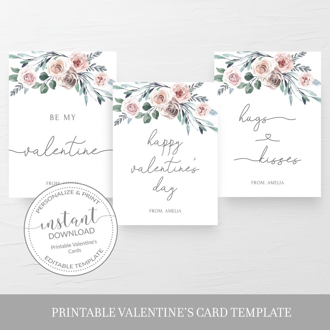 Printable Valentine Cards for Kids, Boho Rose Valentine Day Card ...