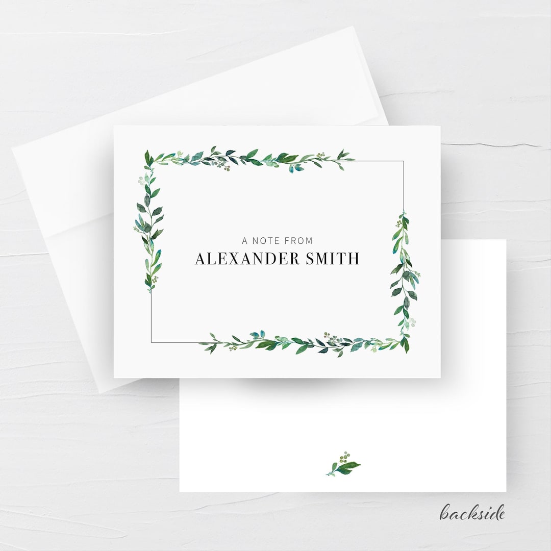 Personalized Note Cards With Envelopes, Greenery Stationery Notecards ...