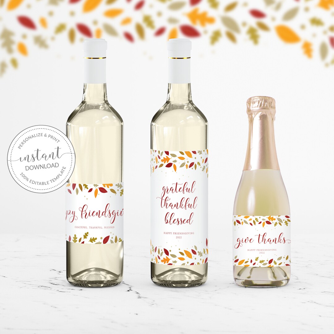 Printable Friendsgiving Wine Bottle Labels, Friendsgiving Party Custom ...