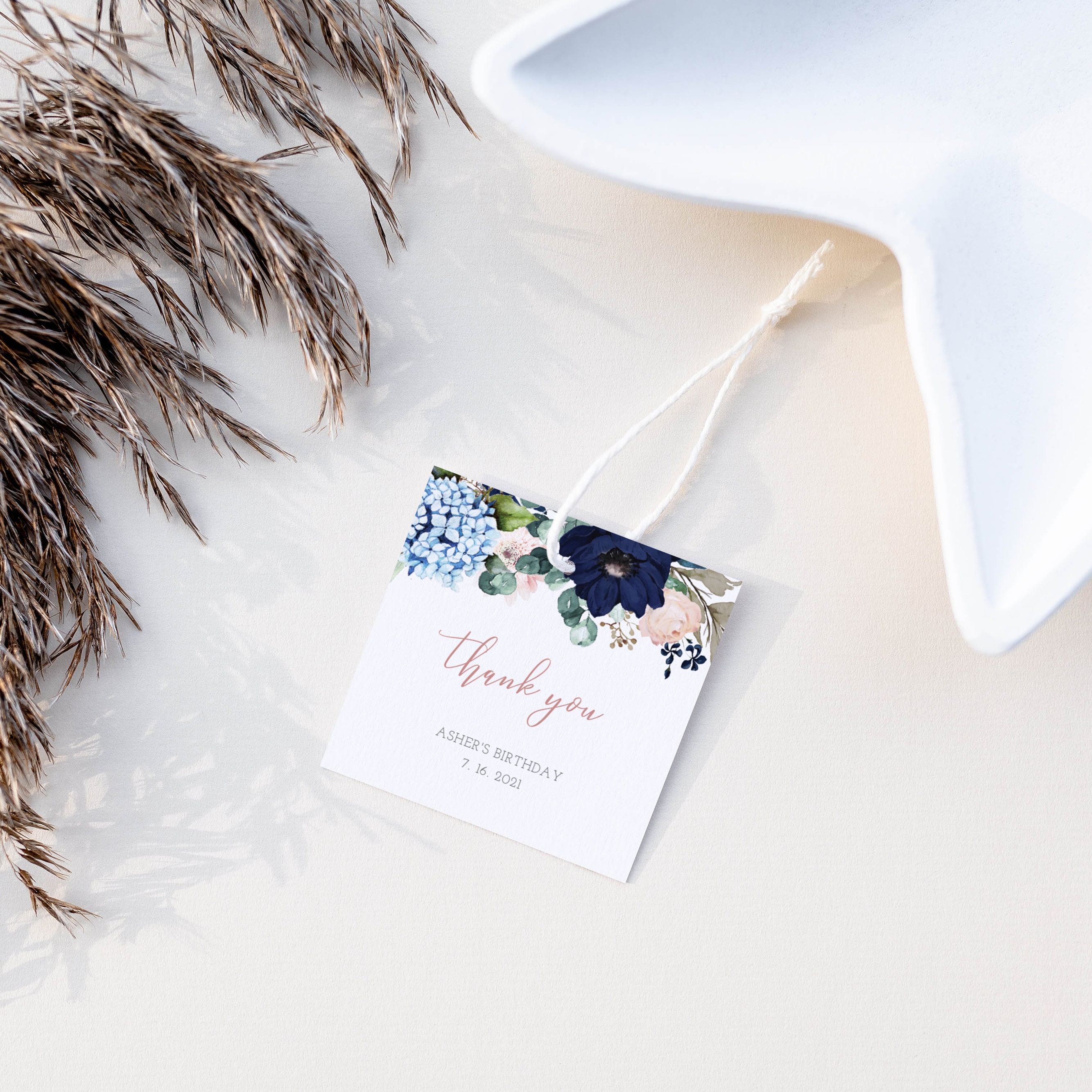 Navy and Blush Floral Favor Tags Printable Template Birthday | Etsy