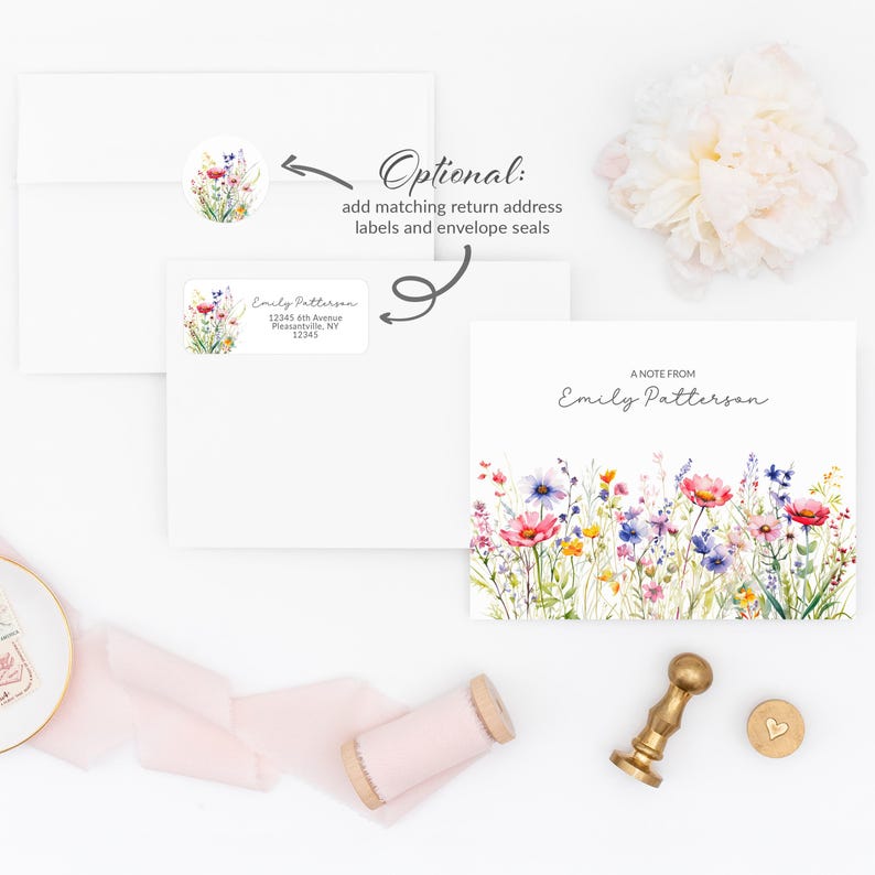 Personalized Note Cards With Envelopes, Wildflower Stationery Notecards ...