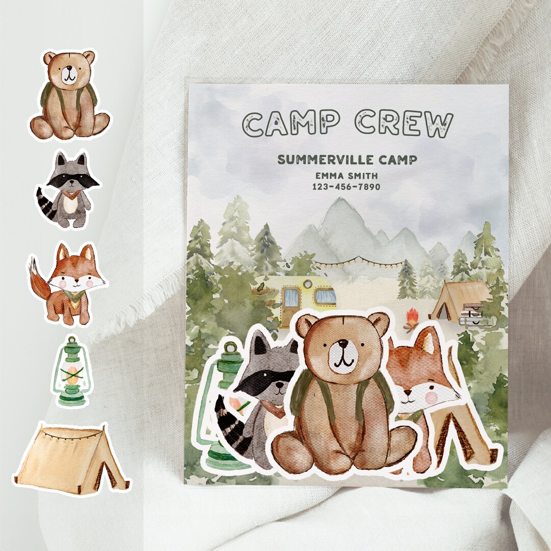 Summer Camp Gifts, Camp Woodland Vinyl Stickers, Camp Crew, Camping ...
