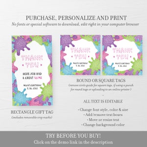 Slime Birthday Favor Tags Template, Slime Party Favor Tags Printable ...