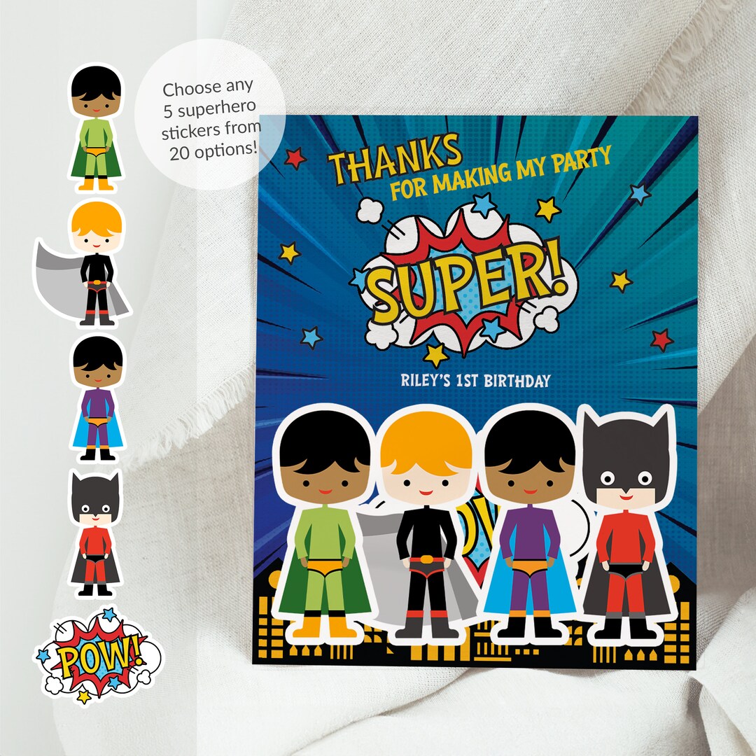 Superhero 1st Birthday Party Favors, Vinyl Stickers, Super Hero First ...