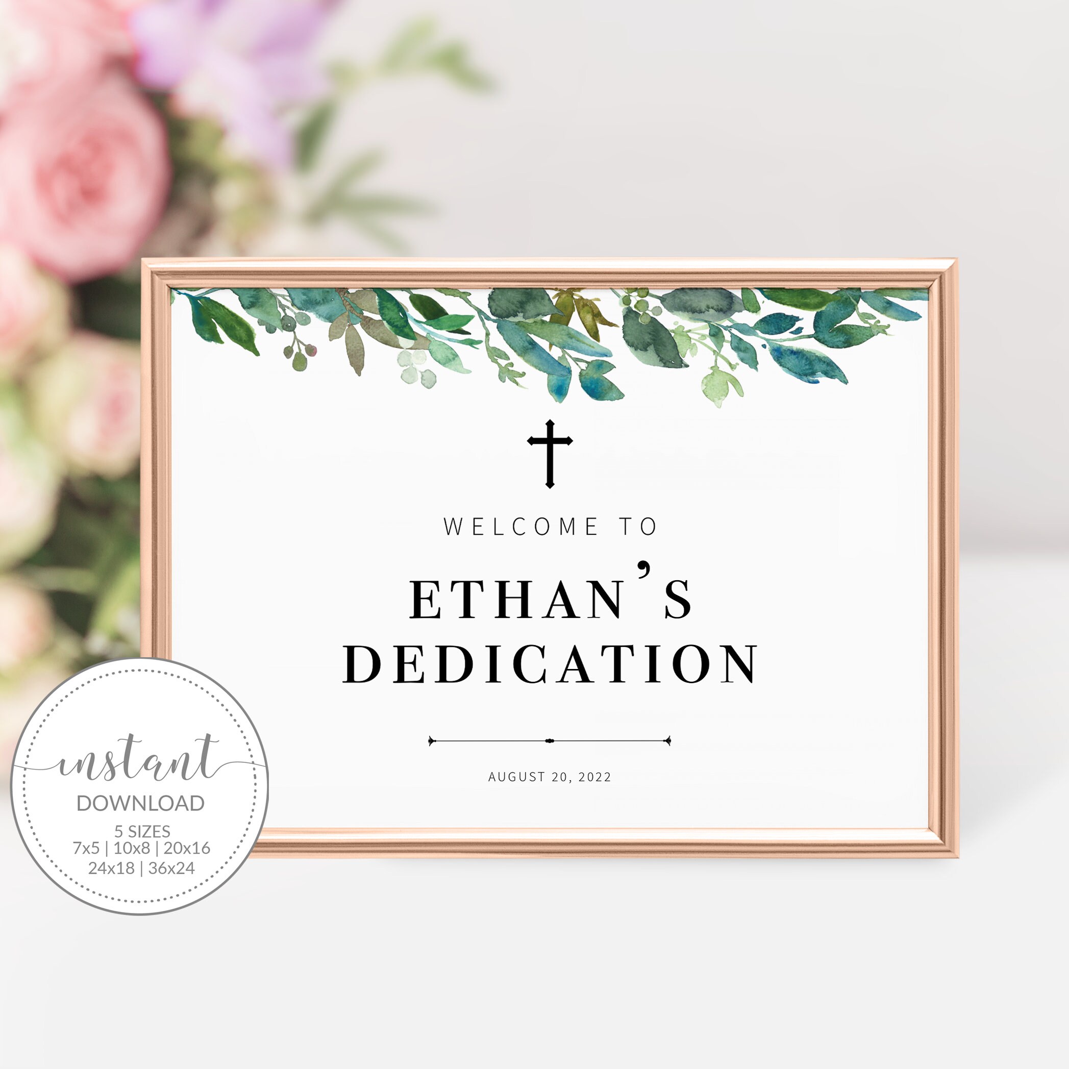 Greenery Baby Dedication Welcome Sign Template Large Welcome | Etsy