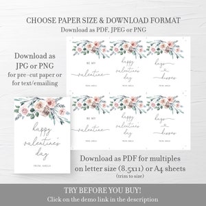 Printable Valentine Cards for Kids, Boho Rose Valentine Day Card ...