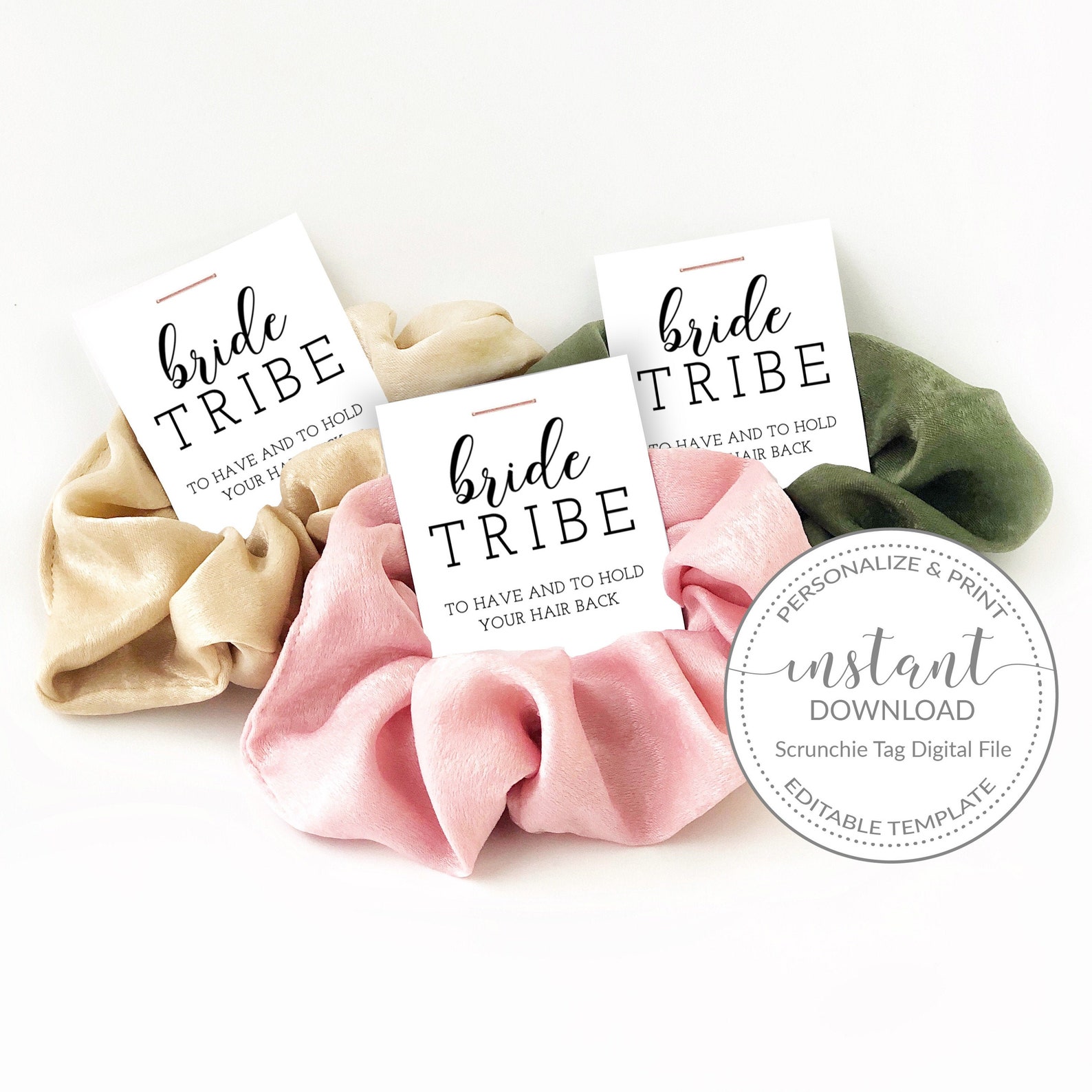 Printable Bride Tribe Tag for Hair Scrunchies, Printable Scrunchie Tag ...