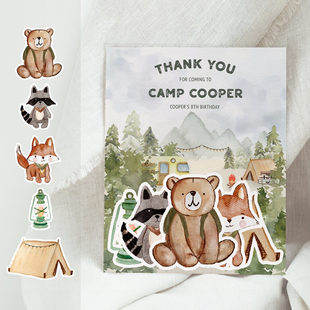 Camp Woodland Birthday Party Favors, Woodland Animals Vinyl Stickers ...