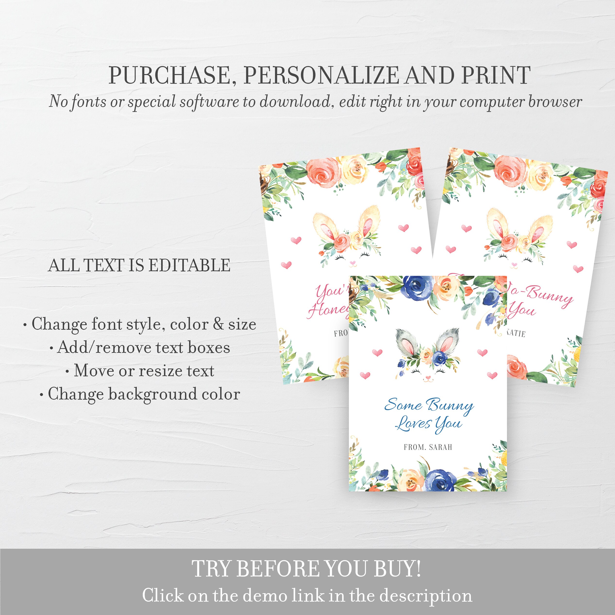 Bunny Printable Valentine Cards for Kids Bunny Valentine Day | Etsy