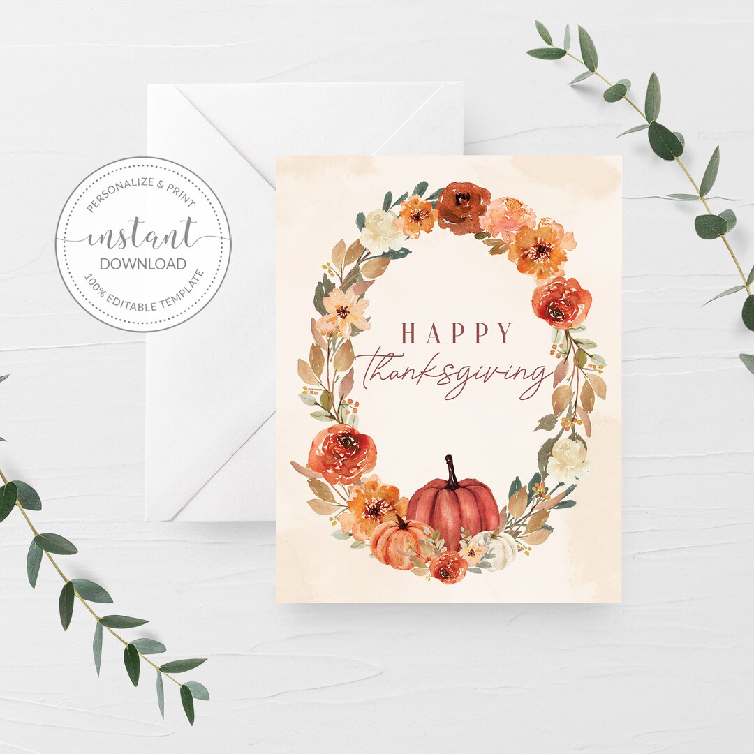 Happy Thanksgiving Card Template, Printable Thanksgiving Greeting Card ...