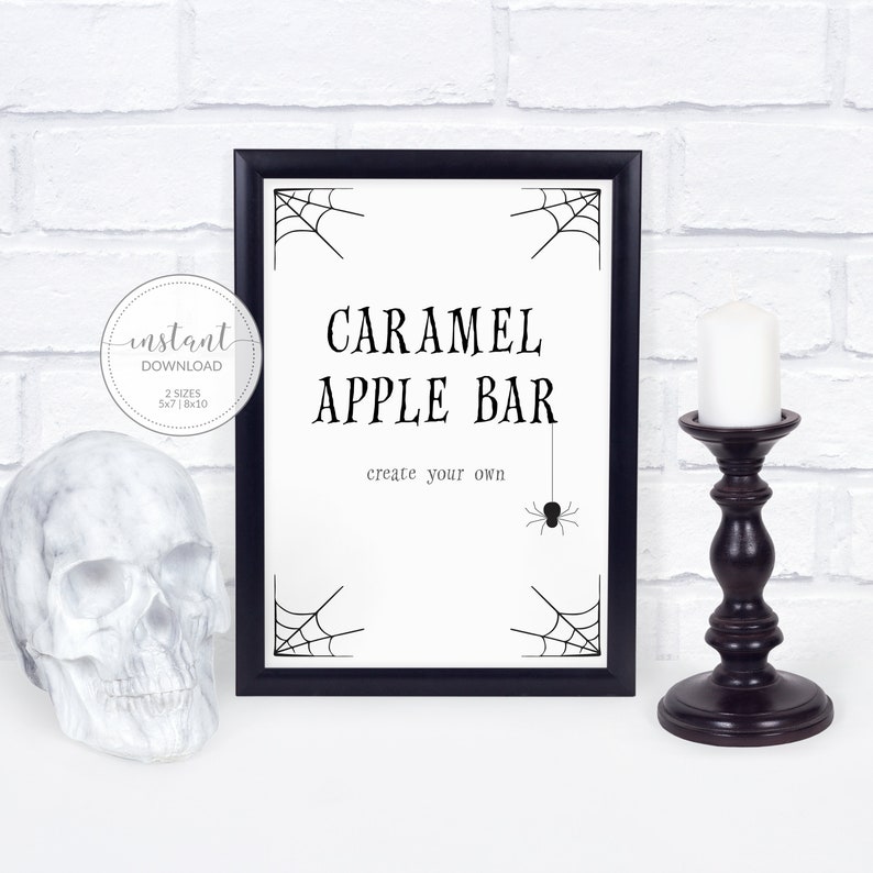 Halloween Caramel Apple Bar Sign, Halloween Decorations Printable Sign ...