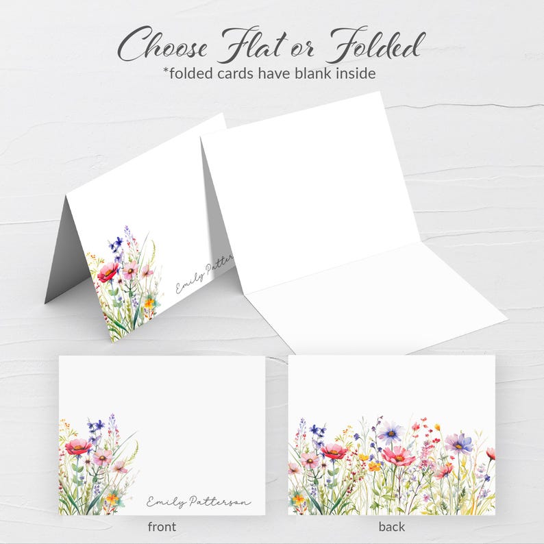 Personalized Note Cards With Envelopes, Wildflower Stationery Notecards ...