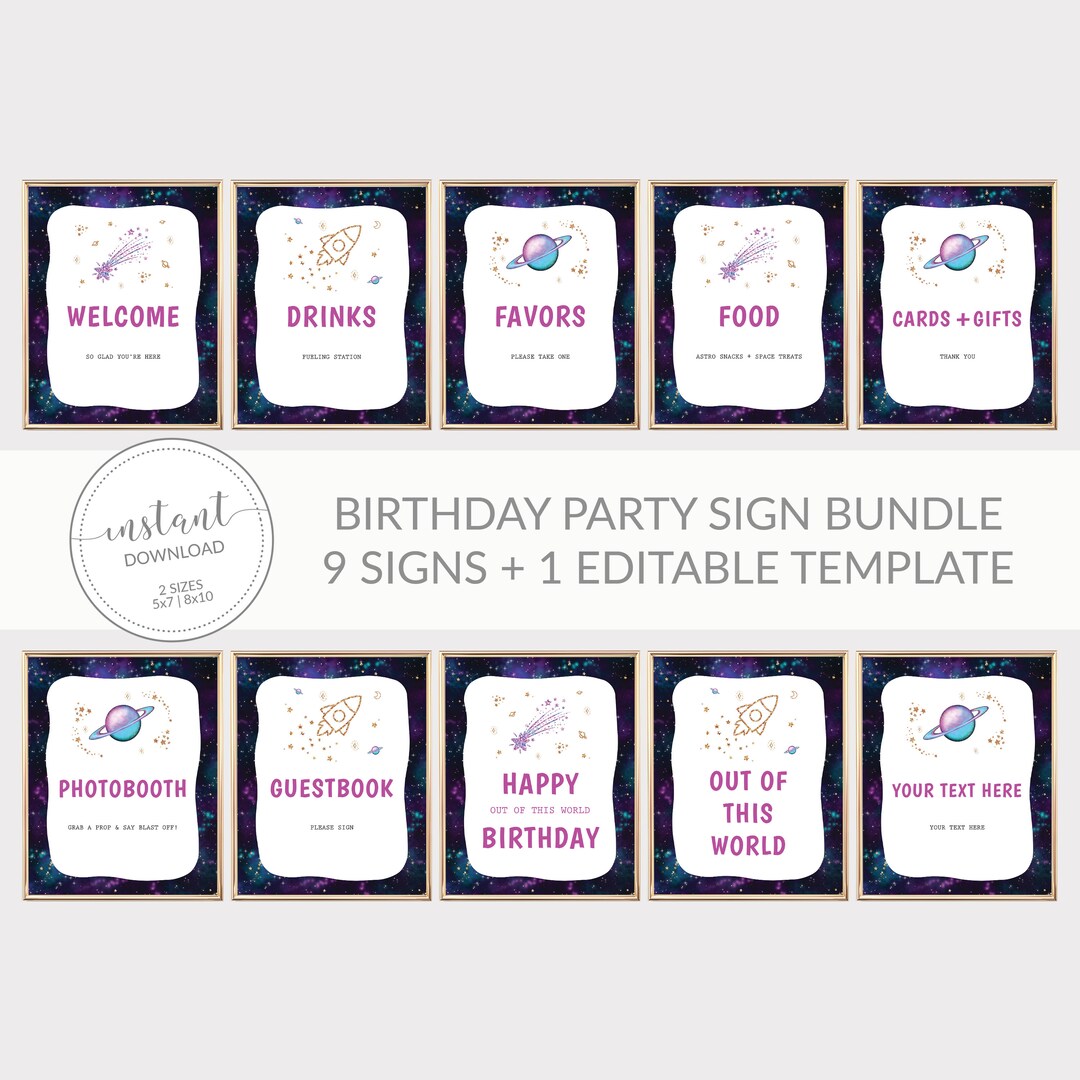 Outer Space Party Sign Bundle, Printable Space Party Decorations, Outer ...