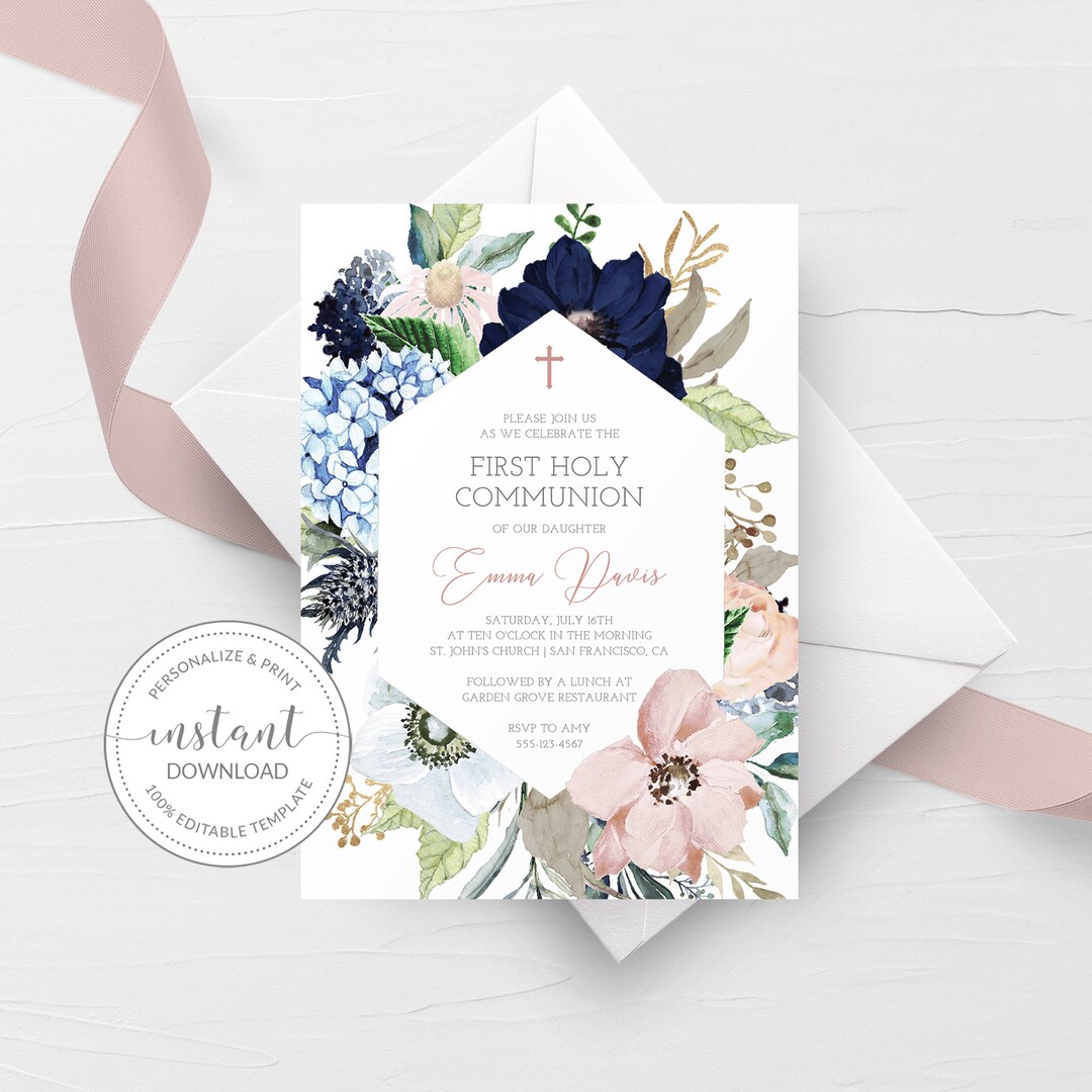 First Holy Communion Invitation Girl, Printable Holy Communion Girl ...