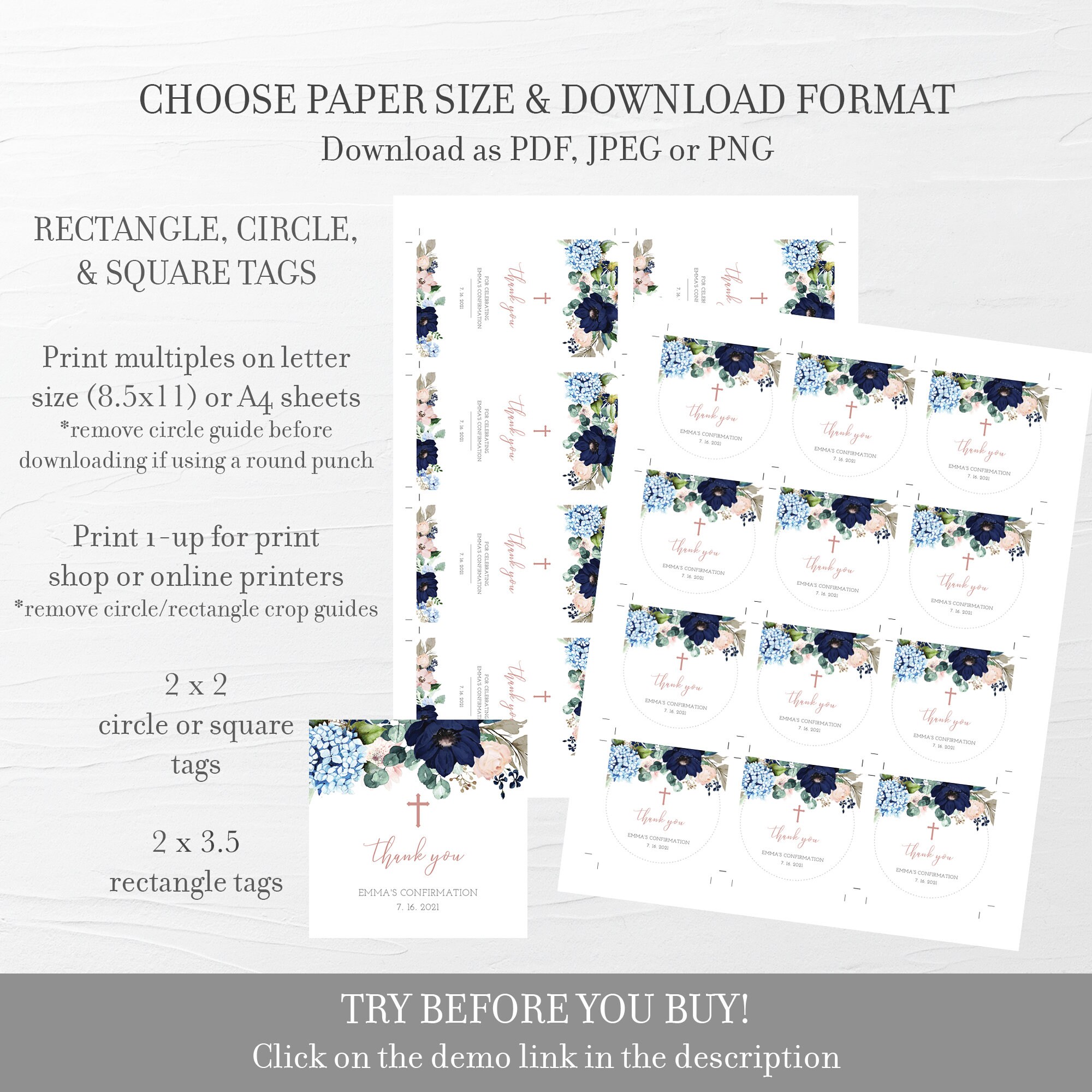 Printable Confirmation Favor Tags Template Girl Confirmation | Etsy