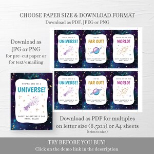 Outer Space Printable Valentine Cards for Kids, Galaxy Valentine Day ...