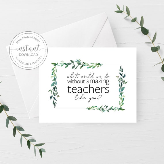 Printable Teacher Greeting Card Teacher Appreciation Card | Etsy