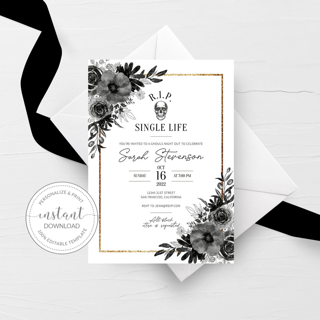 Halloween Bachelorette Party Invitation Printable, RIP Single Life ...