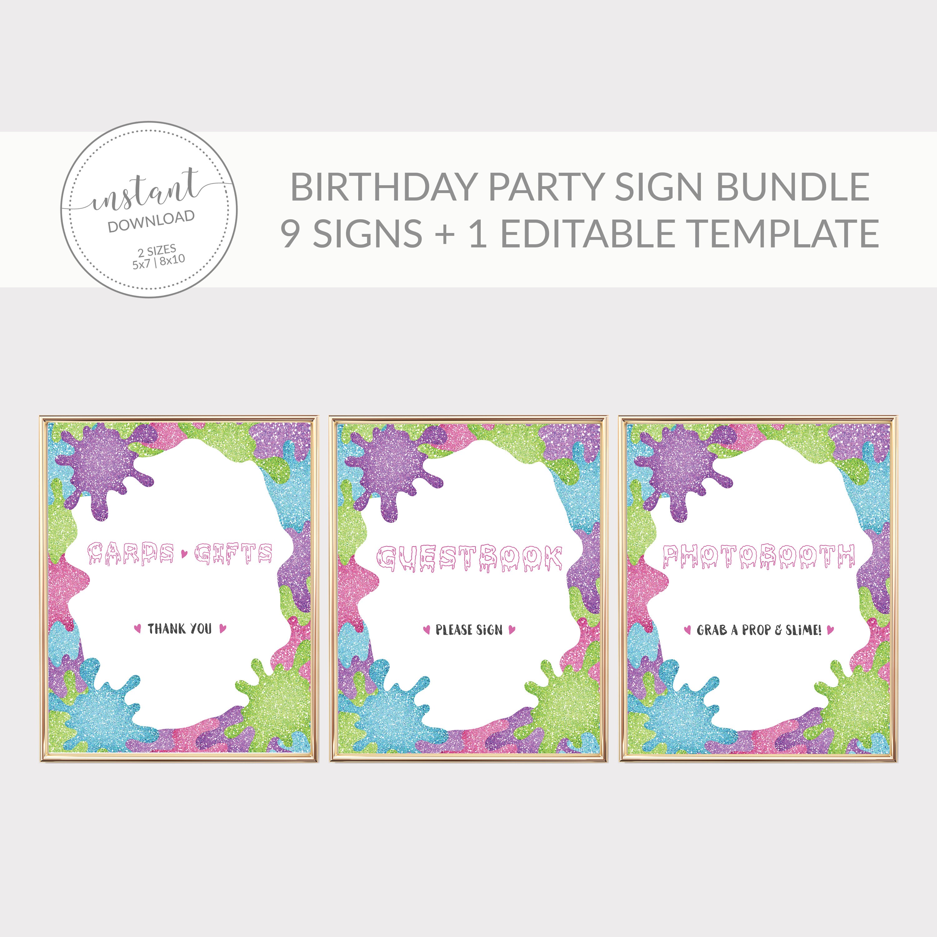 Printable Slime Party Sign Bundle Slime Birthday Party | Etsy
