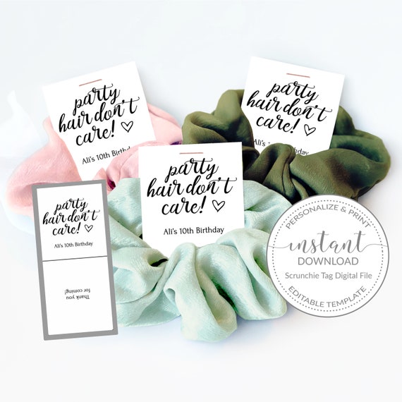 Printable Party Favor Tag for Hair Scrunchies Personalized - Etsy