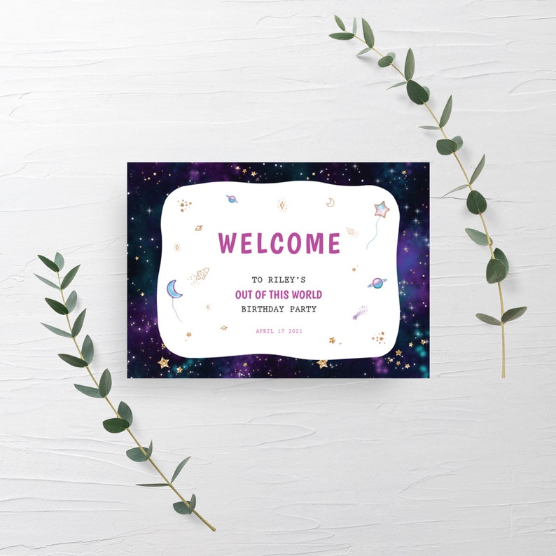 Outer Space Party Welcome Sign Template Printable Space Party | Etsy